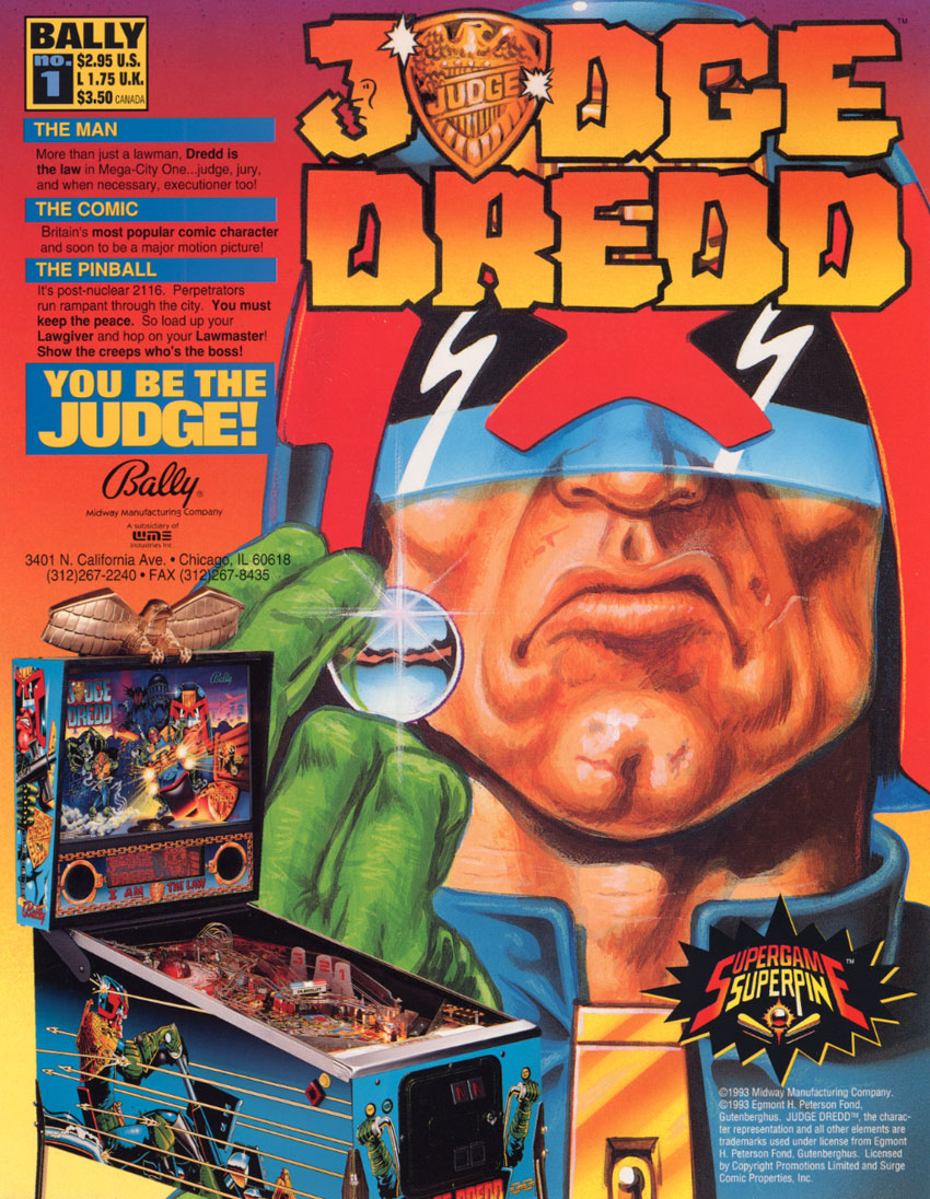 Judge Dredd by Bally pinball comics flyer – Pinball Galore
